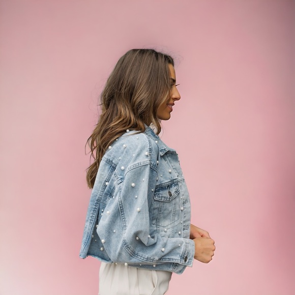 Jackets & Coats | Host Pick Pearl Embellished Crop Jean Jacket S M L ...